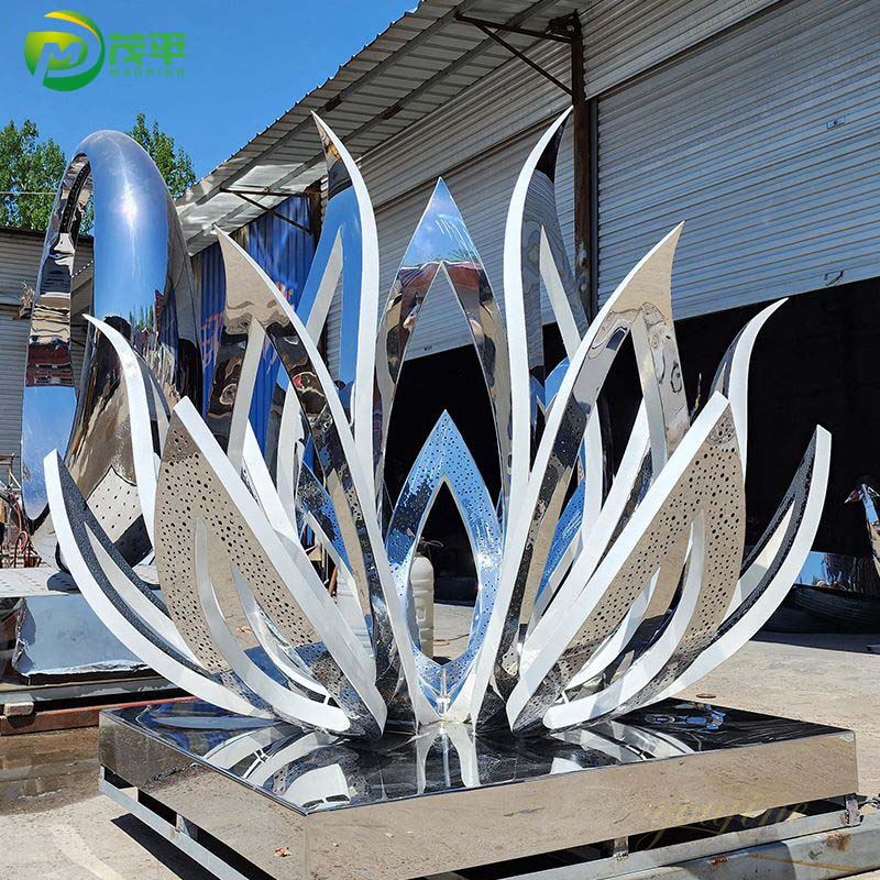 Modern Metal Lotus Flower Sculpture